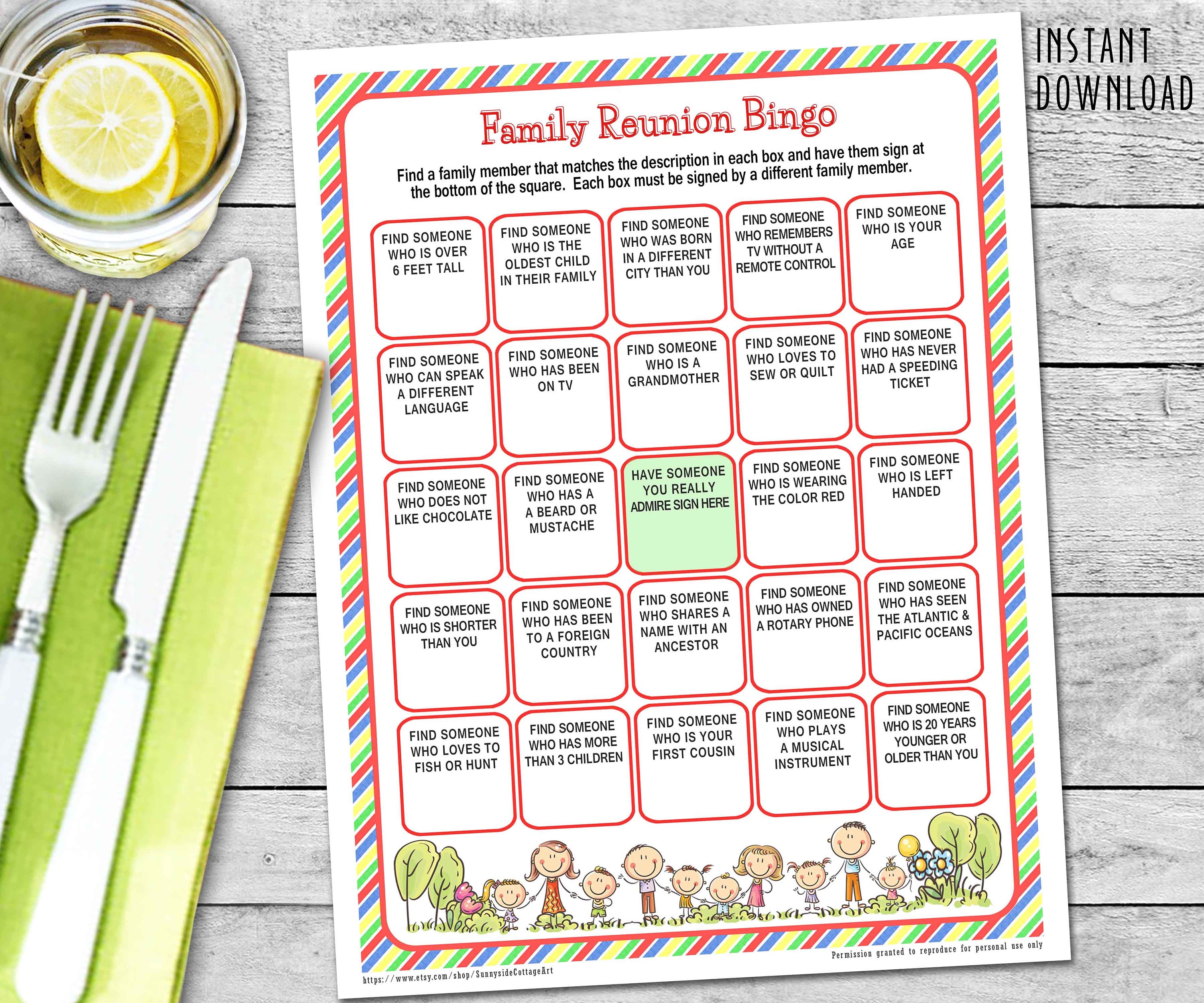 FAMILY REUNION BINGO Game Mix and Mingle Game Family | Etsy