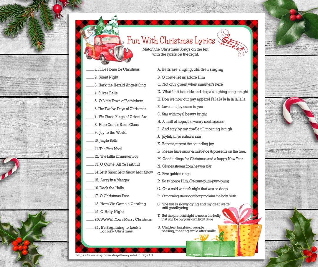 Fun With Christmas Lyrics Game, Christmas Songs Game - a Red Plaid ...