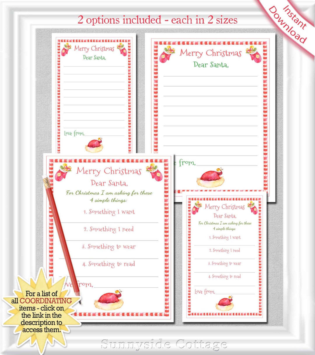 LETTER to SANTA Stationary - 2 Options Included Each in 2 Sizes for ...