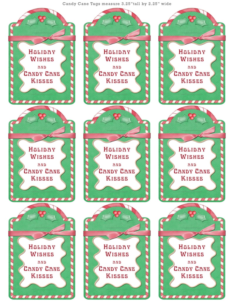 Candy Cane Kisses Printable Tag, Candy Cane Gift, Christmas Tag in 2 ...