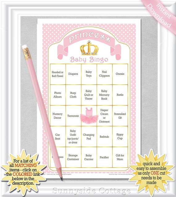 36 card princess BABY BINGO game Baby Shower game in pinks | Etsy