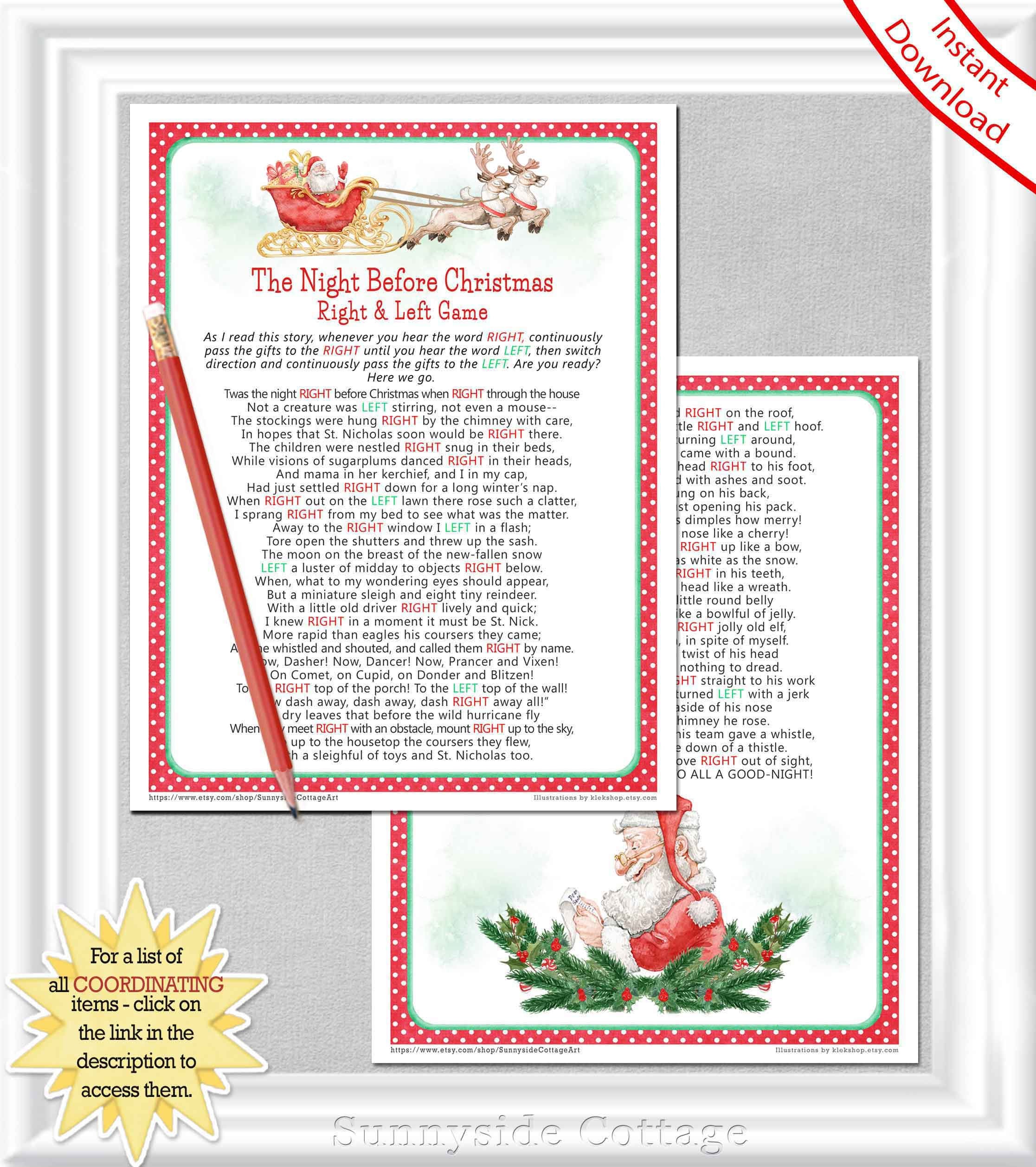 The Night Before Christmas RIGHT & LEFT GAME for Christmas Celebrations ...