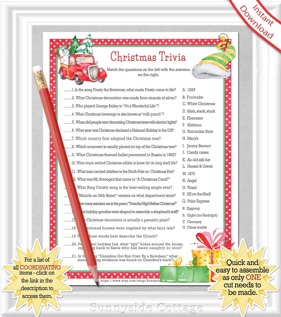 CHRISTMAS TRIVIA Game, Family Trivia Game, Office Party Game With Red ...