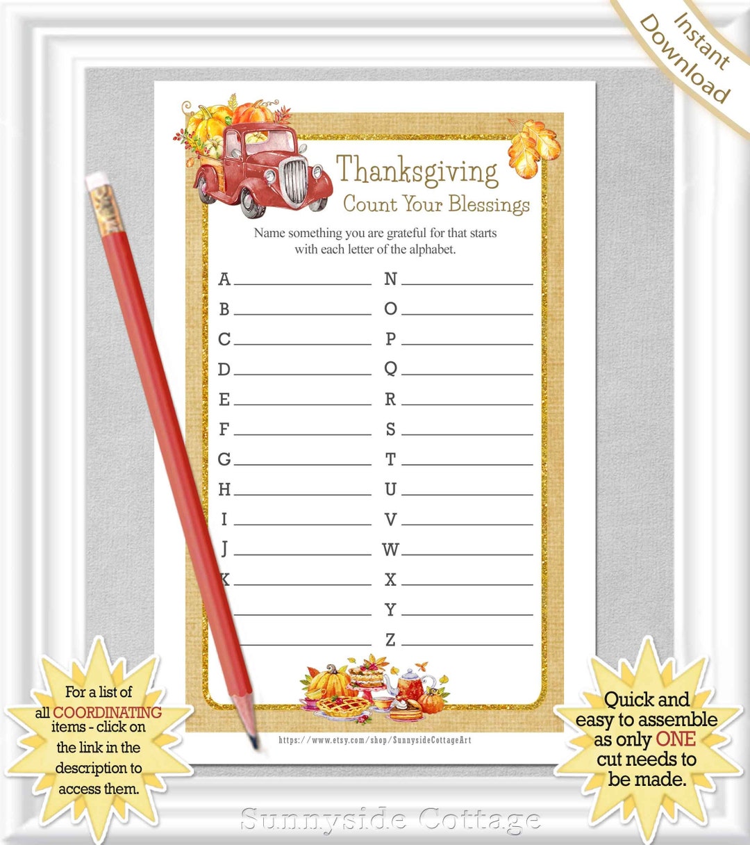 THANKSGIVING Count Your Blessings Game (instant Download), Thanksgiving ...