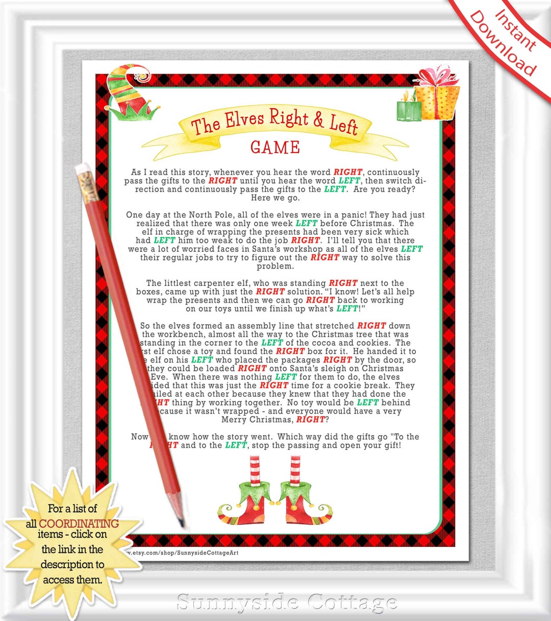 RIGHT and LEFT Christmas Game With ELVES, White Elephant Game in a Red ...