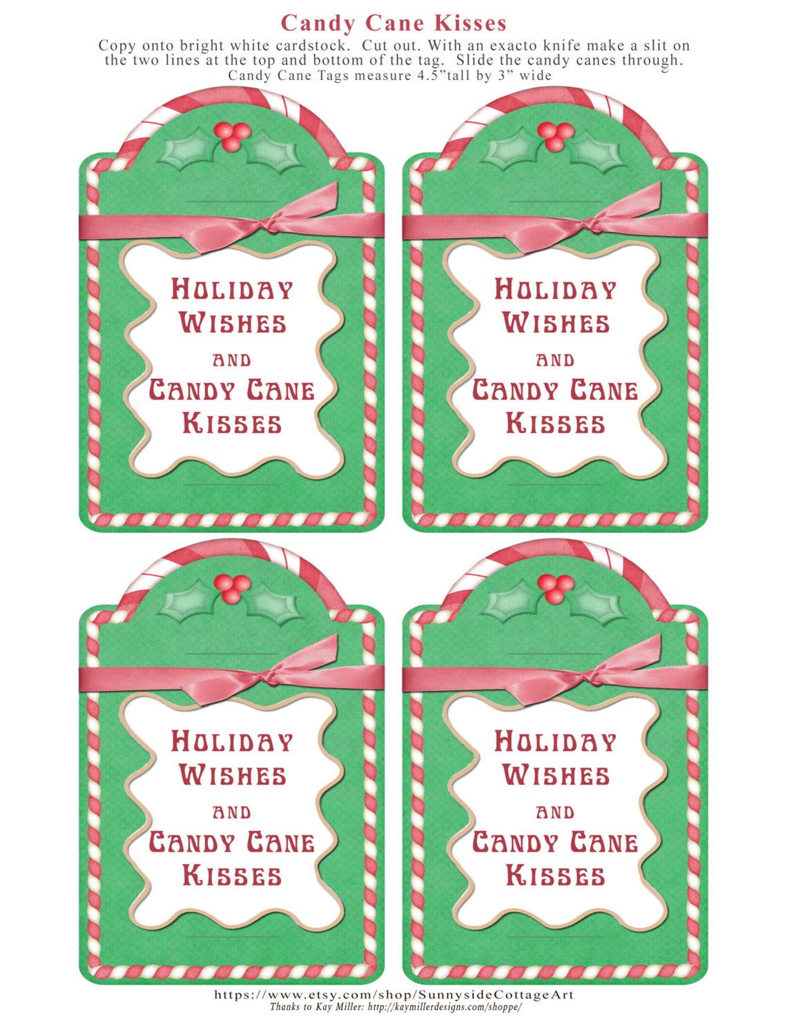 Candy Cane Kisses Printable Tag Candy Cane Gift Christmas - Etsy
