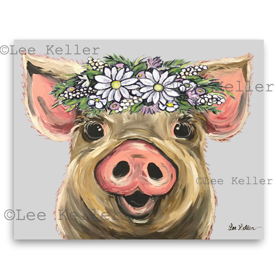Pig Art Pig Decor. Cute Pig With Flowers Print. Farmhouse Pig - Etsy