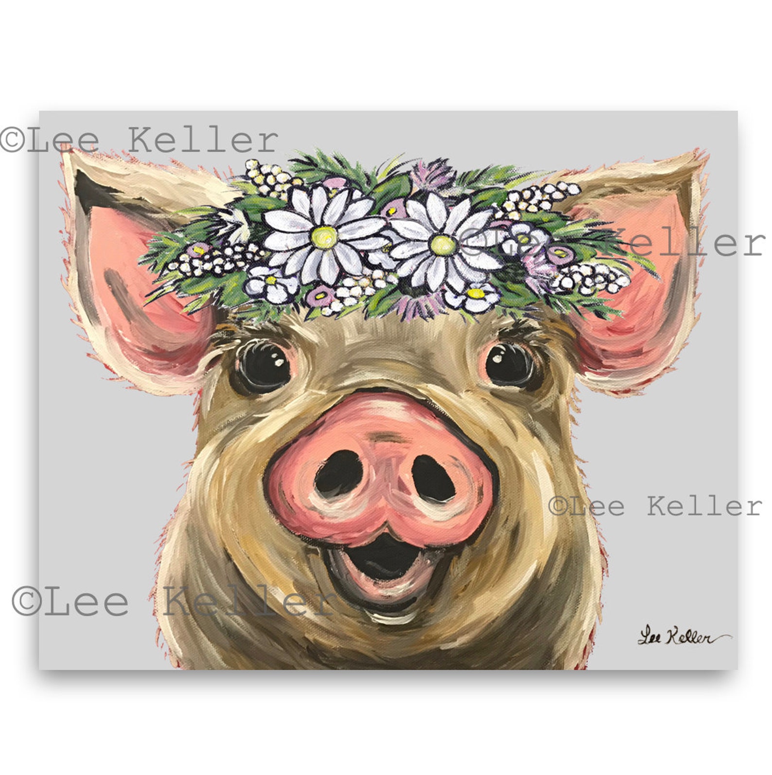 Pig Art Pig Decor. Cute Pig With Flowers Print. Farmhouse Pig - Etsy