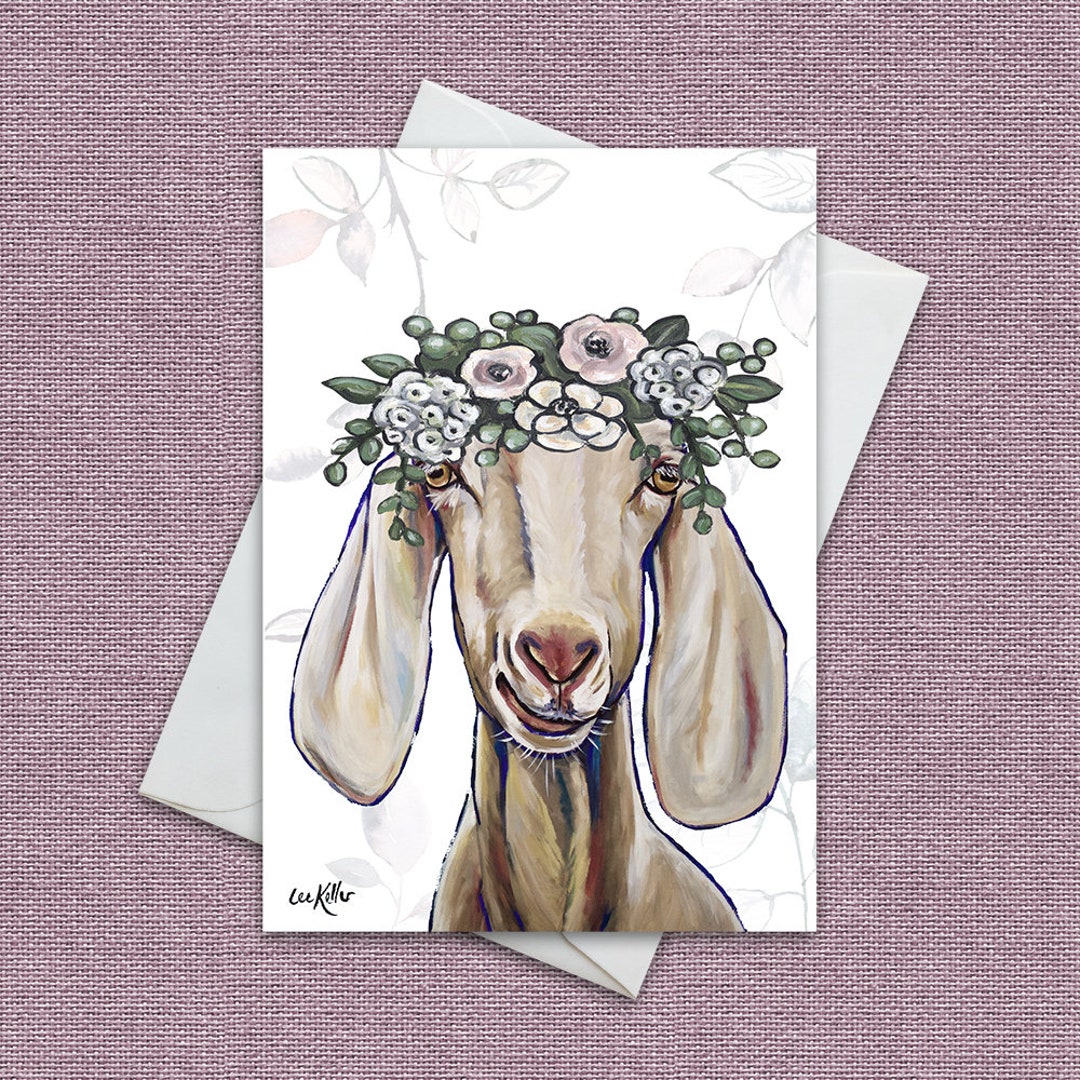 Boho Goat Card 'margot', 5x7" Goat Greeting Card, Goats Greeting Cards ...