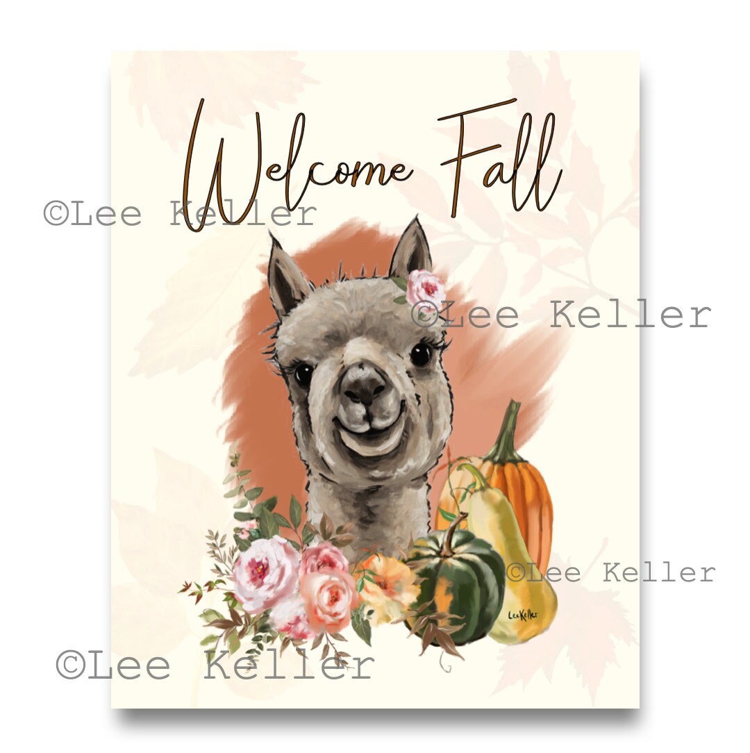 Alpaca Art, Fall Alpaca Decor. Alpaca Print, Alpaca Fall Art, Alpaca ...