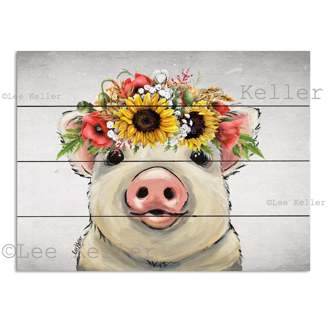 Farmhouse Pig Wood Wall Decor - Pig With Sunflower Art - Pig on Wood ...