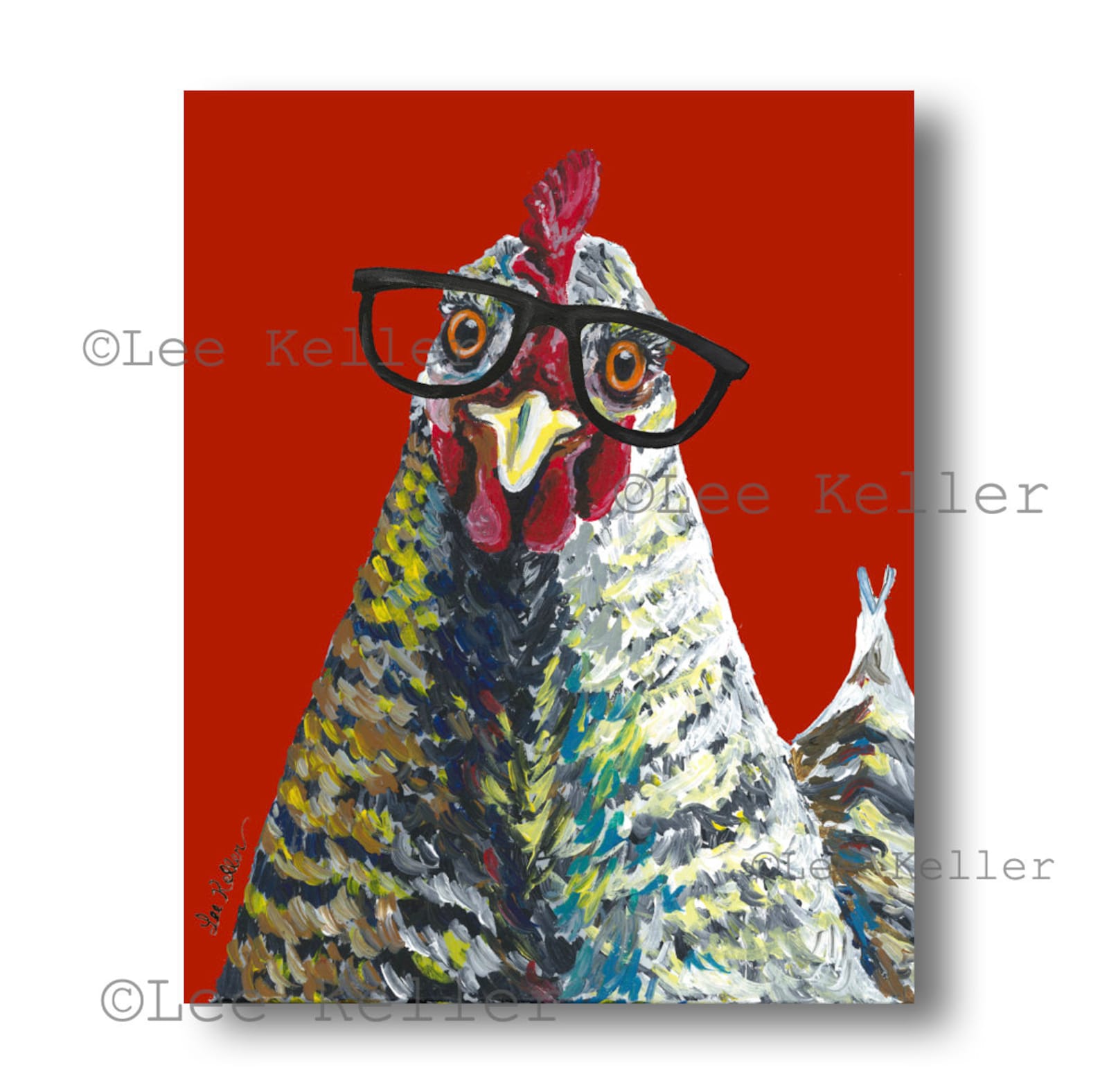 Colorful Chicken Art Print, Chicken Art on Canvas or Fine Art Paper ...