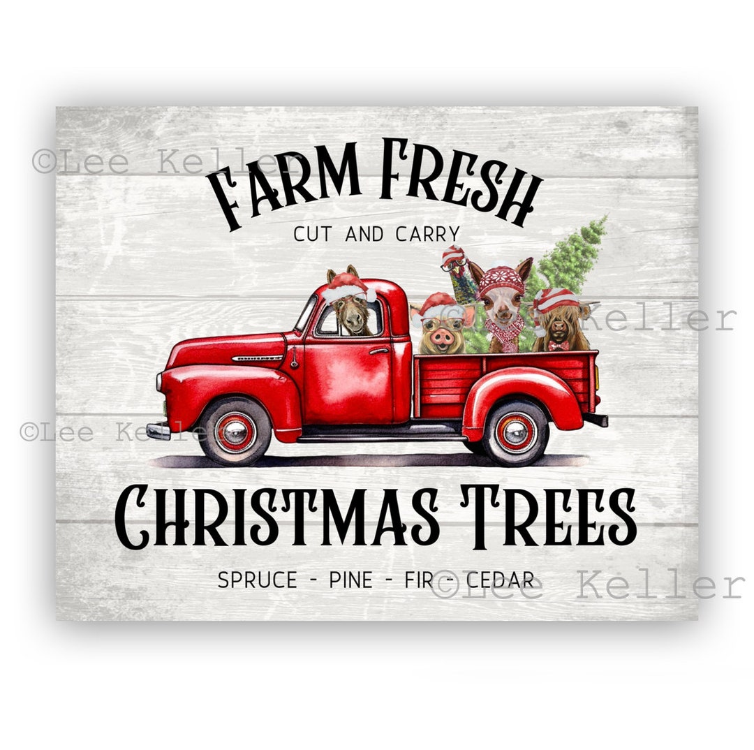 Christmas Farm Truck Farm Animal Art Print, Farm Animal Christmas Decor ...