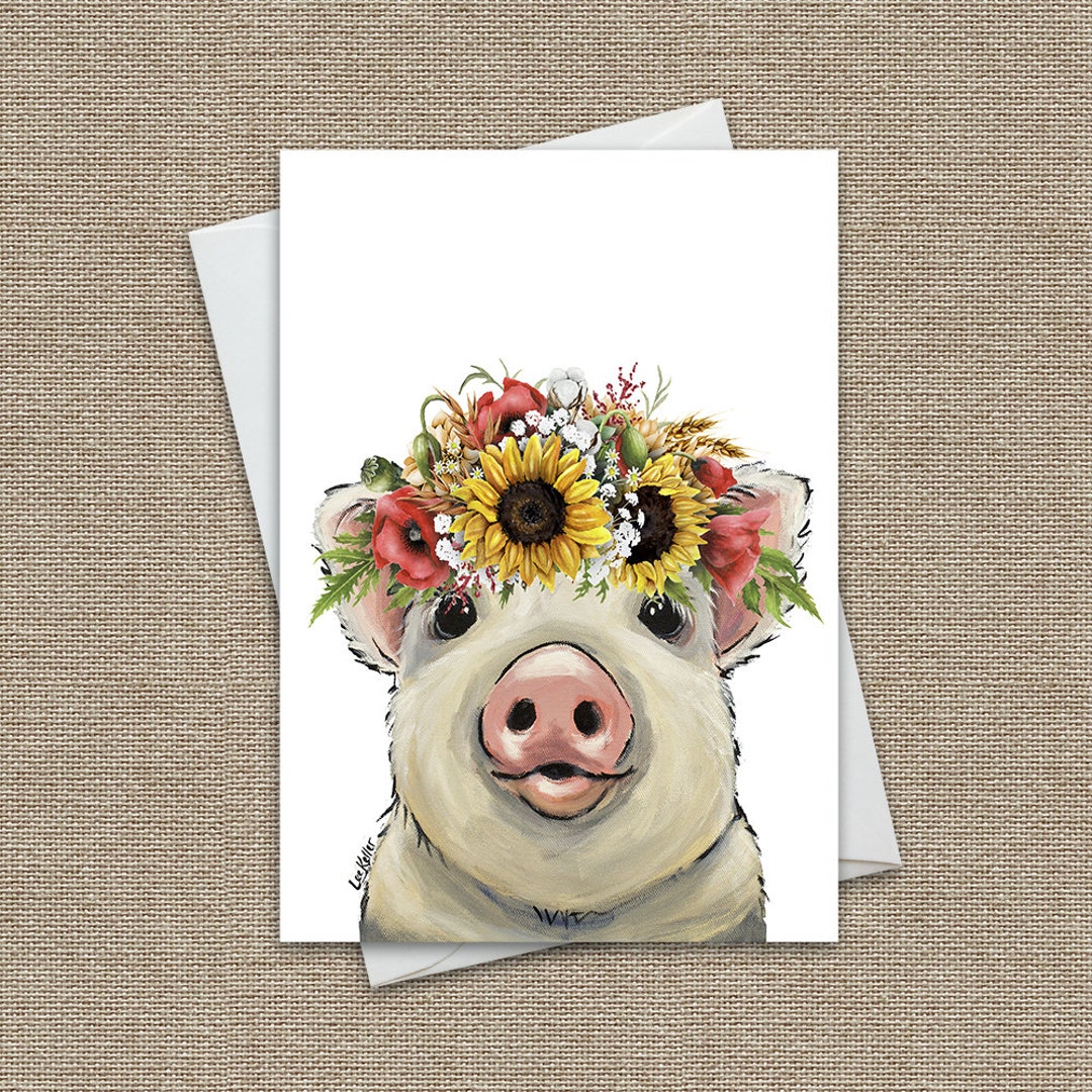 Sunflower Pig Card 'paisley', 5x7" Pig Greeting Card, Pigs Greeting ...