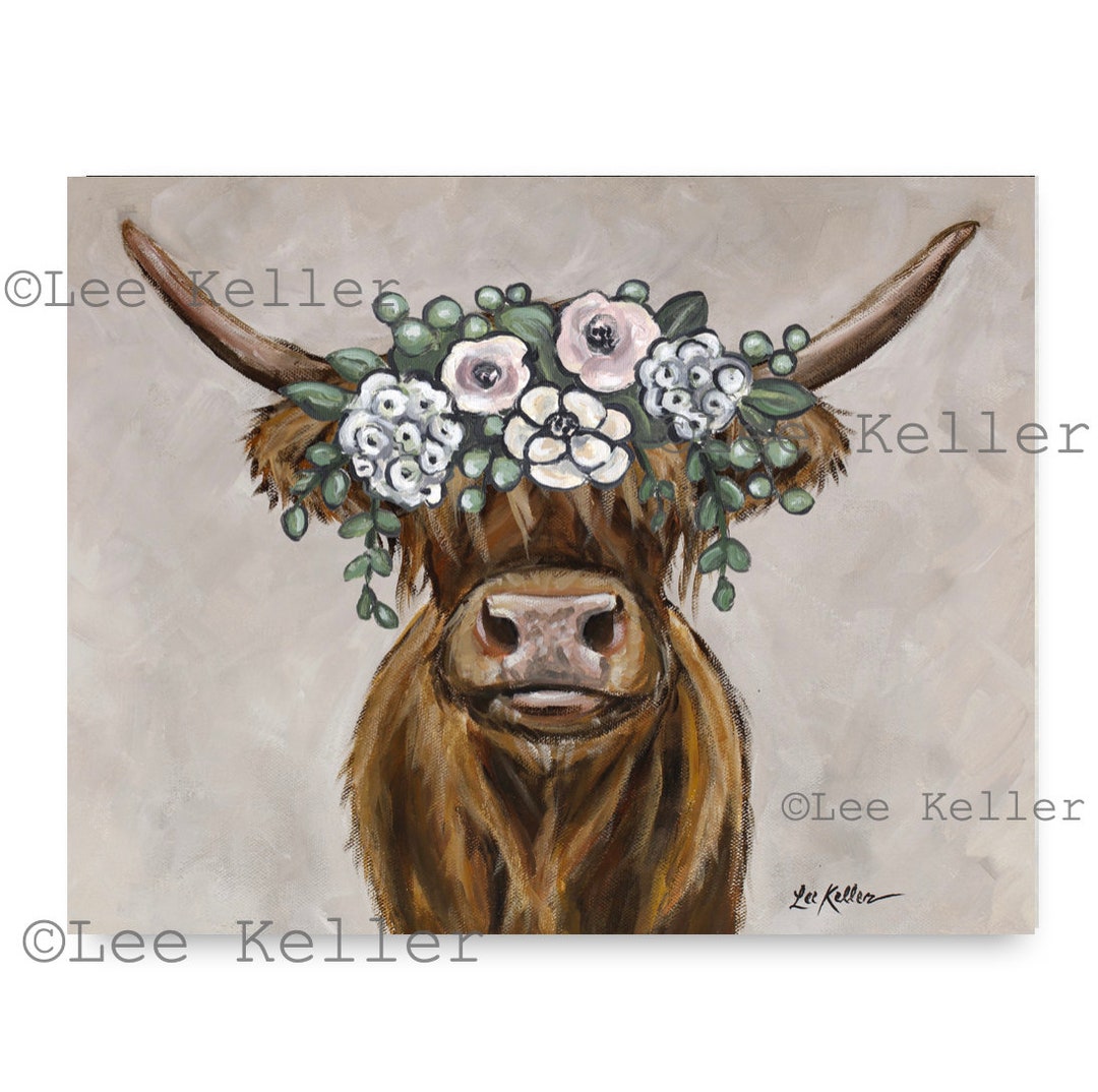 Highland Cow With Flowers Art Print From Original Highland Cow Painting ...