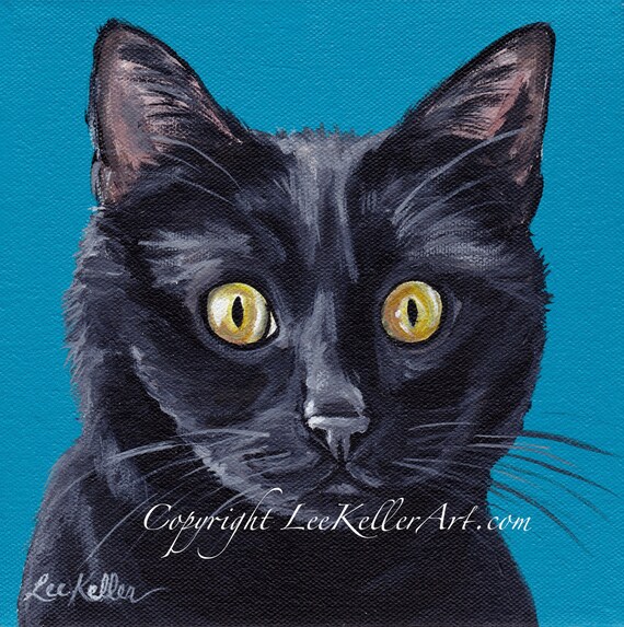 Black Cat Art Print Canvas Or Paper Black Cat Art Print Cat Etsy