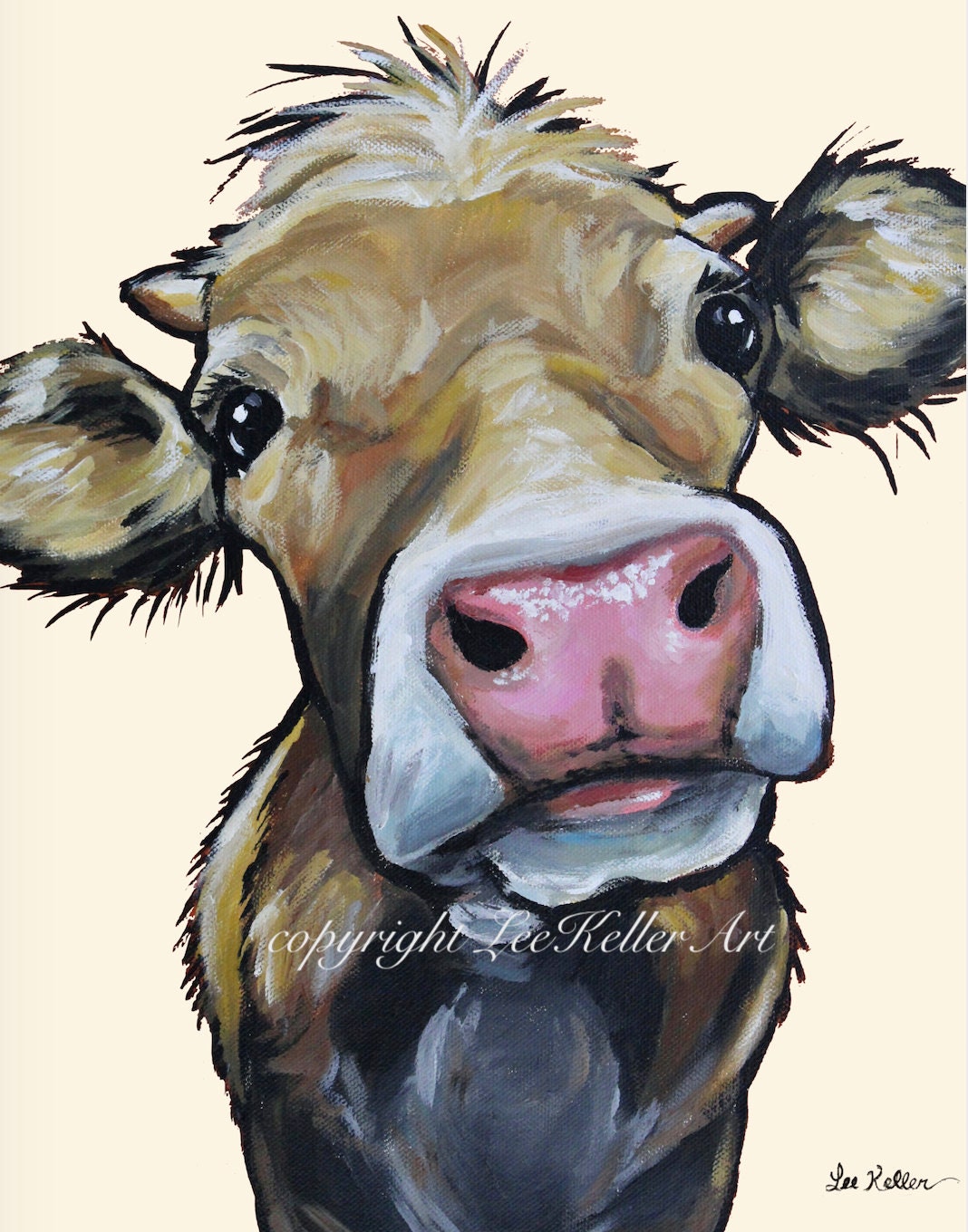 Cow Art Print From Original Canvas Cow Painting. Cow With Flower Crown ...