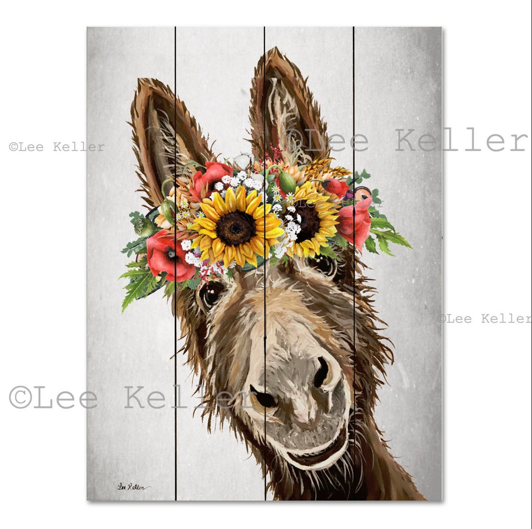 Farmhouse Donkey Wall Decor - Wood Donkey Sign - Donkey With Sunflowers ...