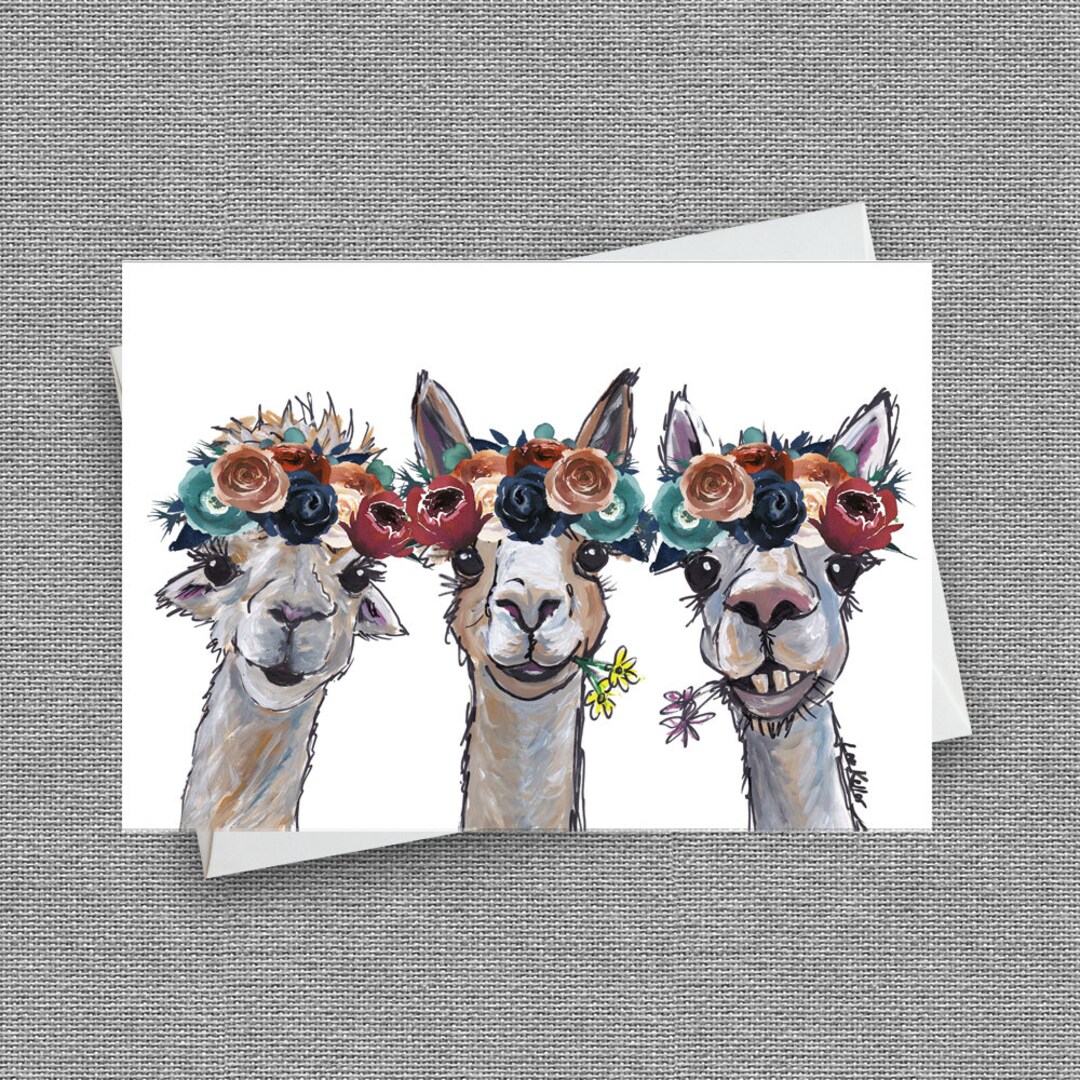 Neutral Boho Alpaca Card 'trio', 5x7 Alpaca Greeting Card, Alpacas ...