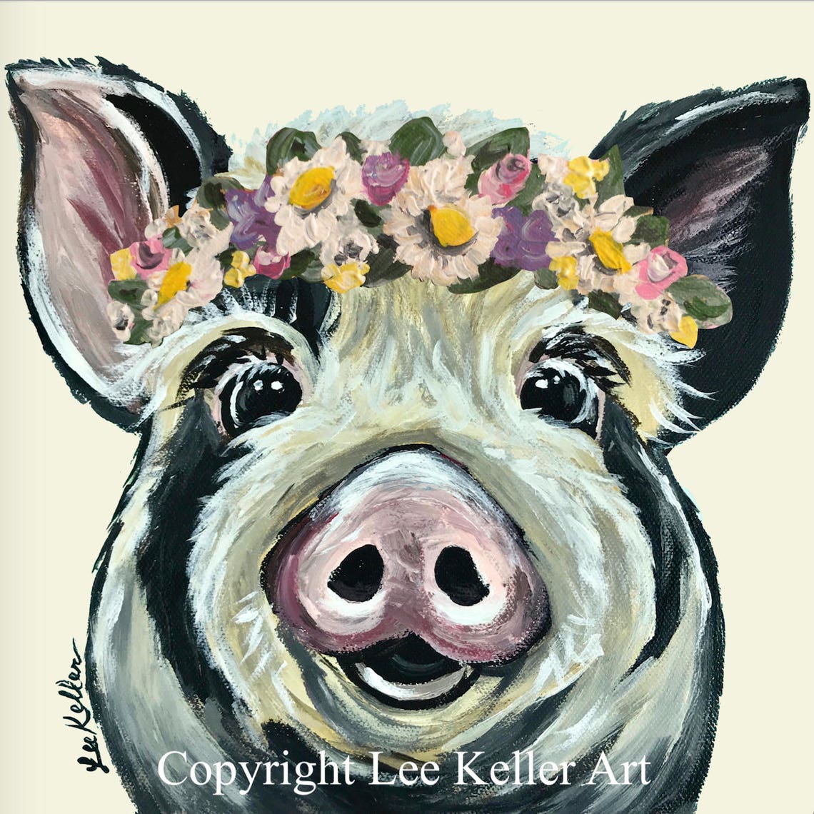 Pig art print Pig decor from original canvas pig painting. | Etsy