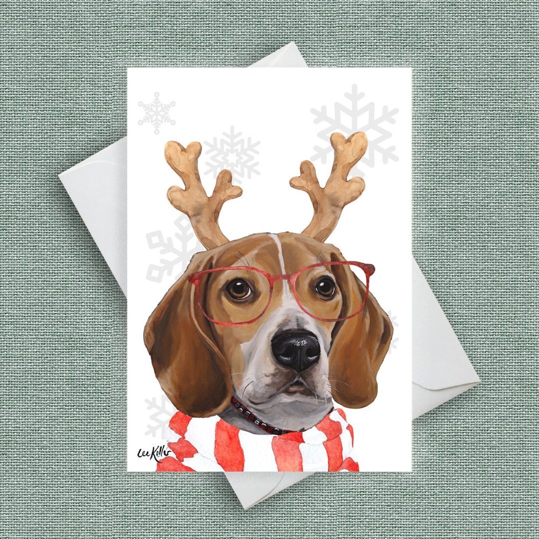 Beagle Christmas Card, 5x7" Dog Christmas Card, Holiday Dogs Christmas ...