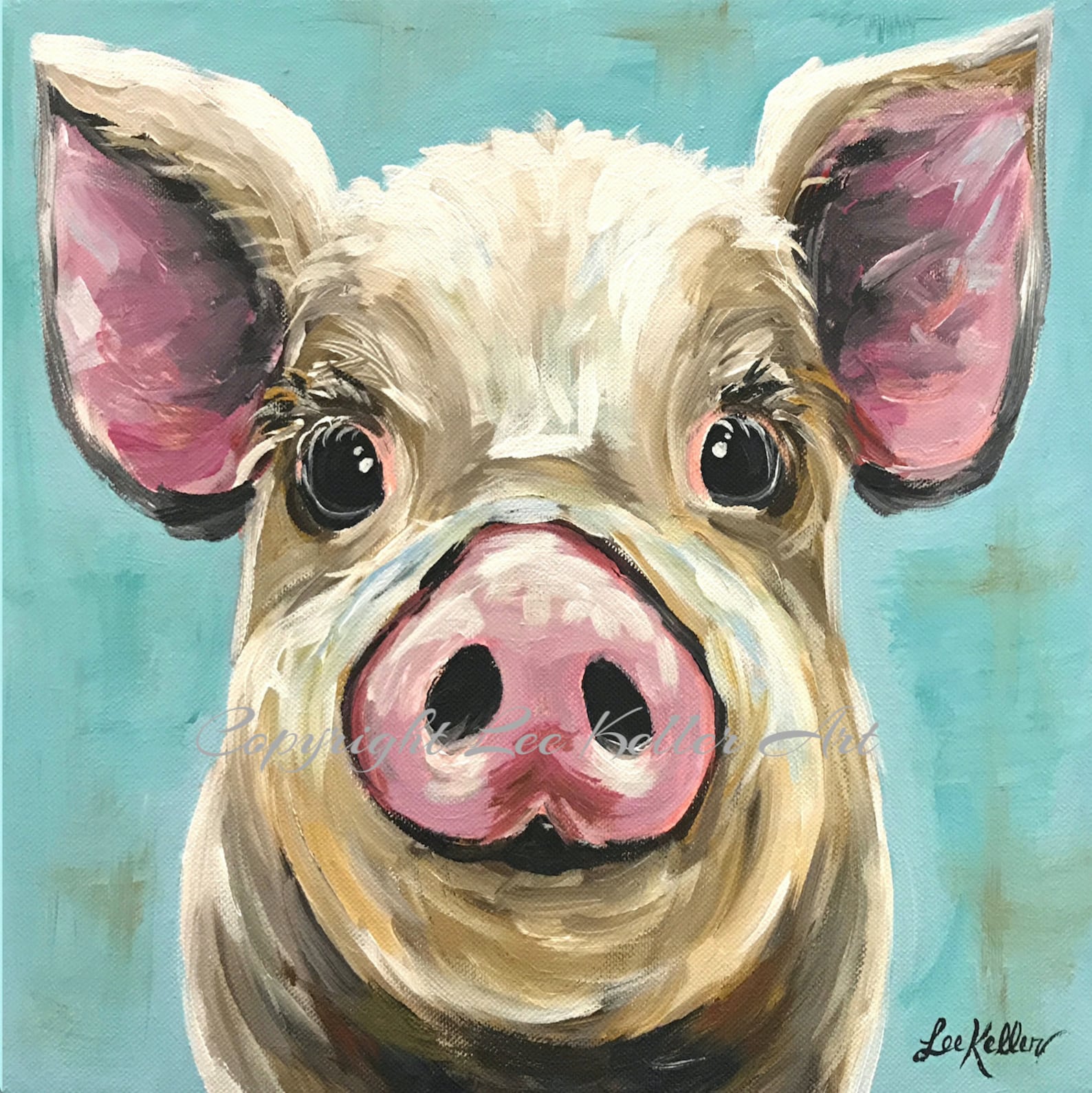 Pig art print Pig decor from original canvas pig painting. | Etsy