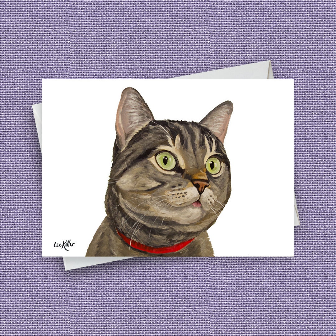 Grey Tabby Cat Card, 5x7" Cat Greeting Card, Cats Greeting Cards - Etsy