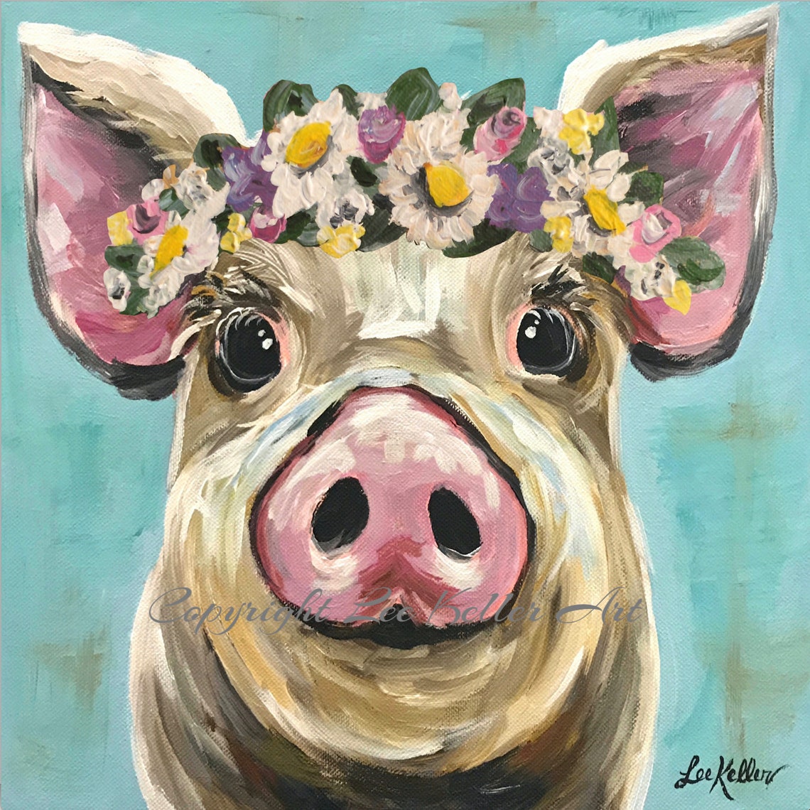 Pig art print Pig decor from original canvas pig painting. | Etsy