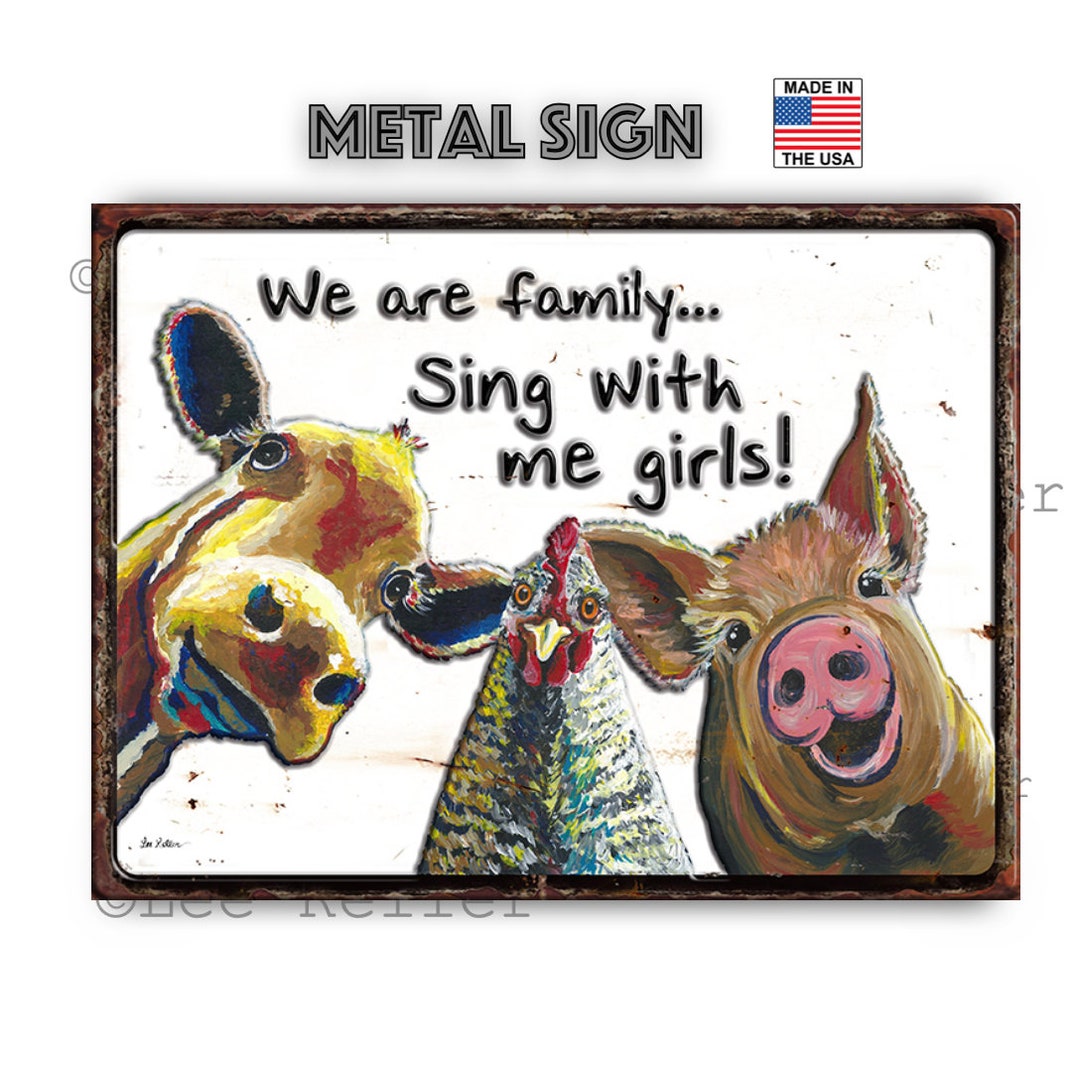 Farm Animal Tin Sign - Farmhouse Pig Chicken Cow Metal Sign - Cow Metal ...