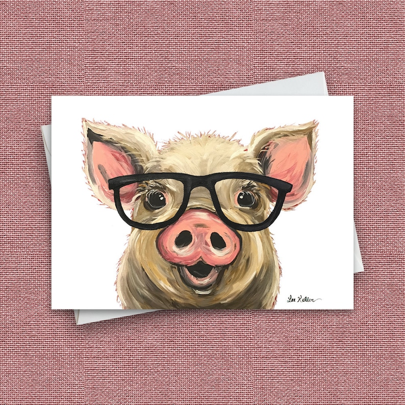 Glasses Pig Card 'posey', 5x7" Pig Greeting Card, Pigs Greeting Cards ...