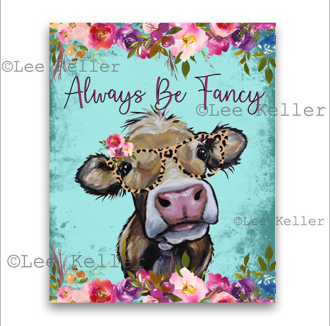 Cow With Flowers on Turquoise Art, Colorful Cow Art, Fancy Southwest ...