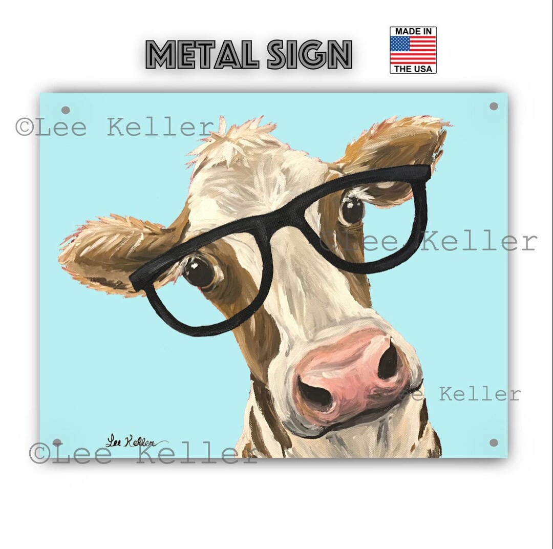 Farmhouse Cow Art - Cow Metal Sign - Cow With Glasses Art - Fun Farm ...