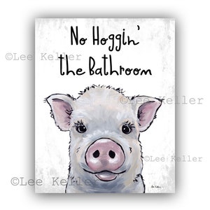 Farmhouse Pig Bathroom Art Print - Pig Bathroom Sign on Canvas or Fine ...