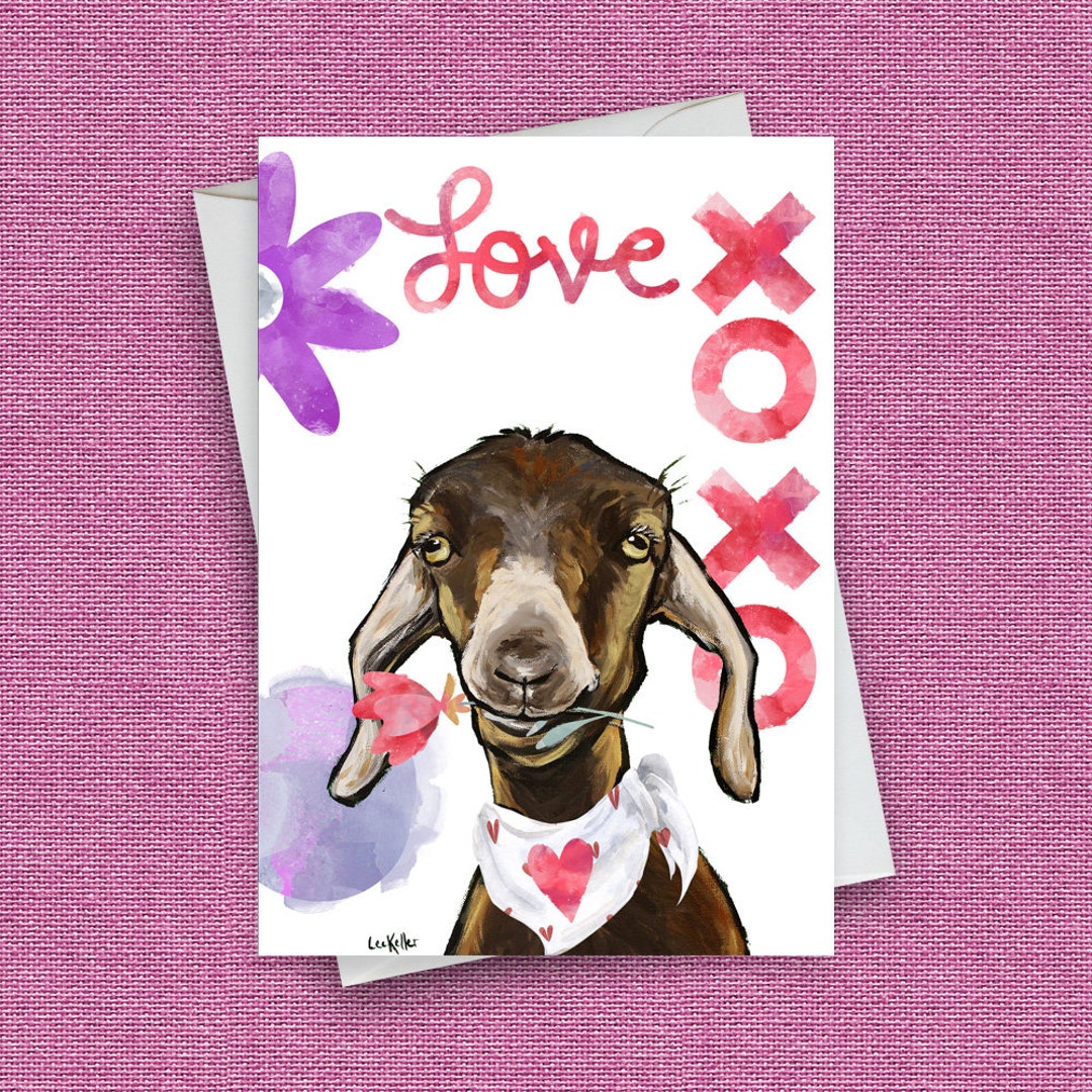 Valentine's Day Farmhouse Goat Card, 5x7" Goat Greeting Card, Farmhouse ...