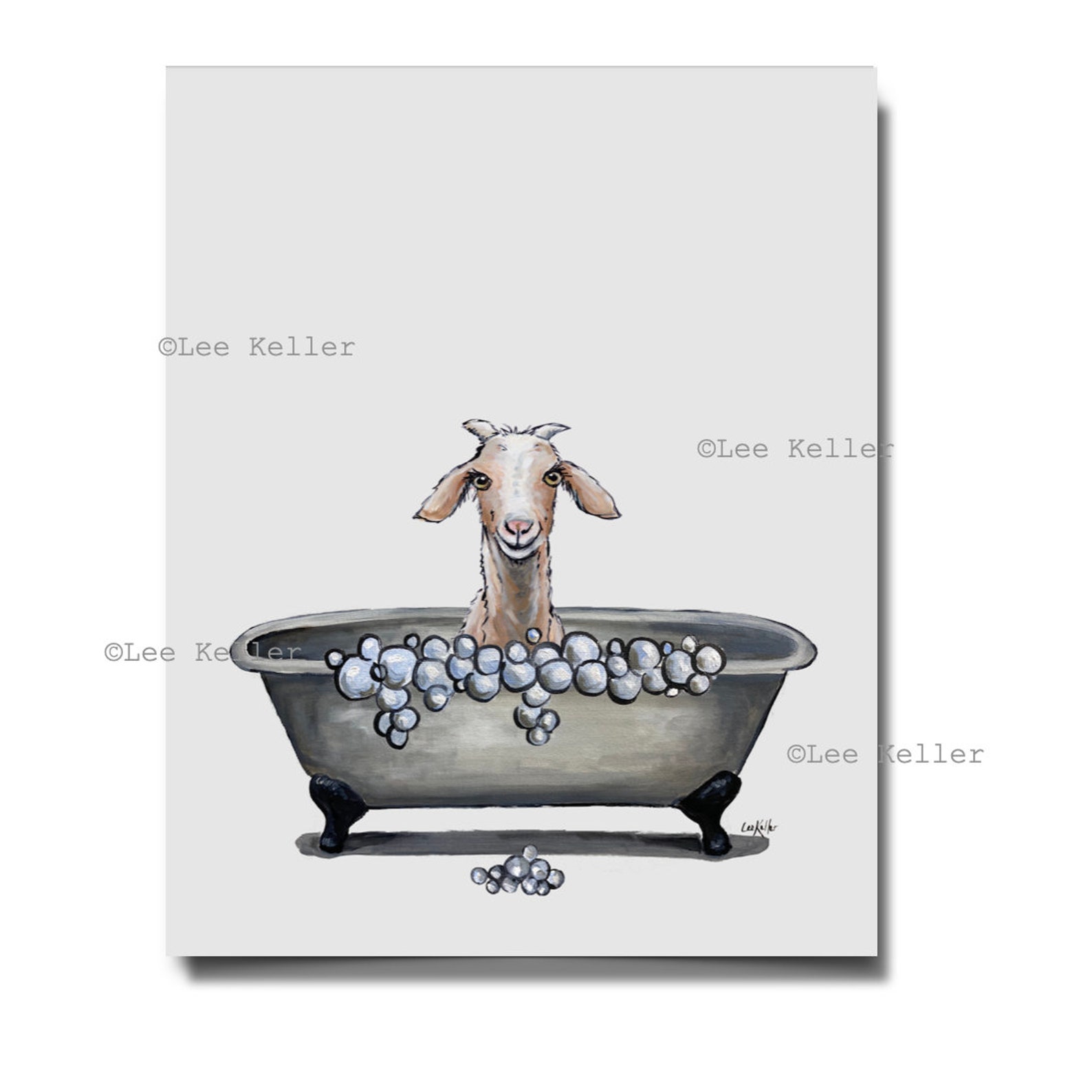 Goat Bathroom Art - Goat in Tub Art - Farmhouse Bathtub Art Print ...