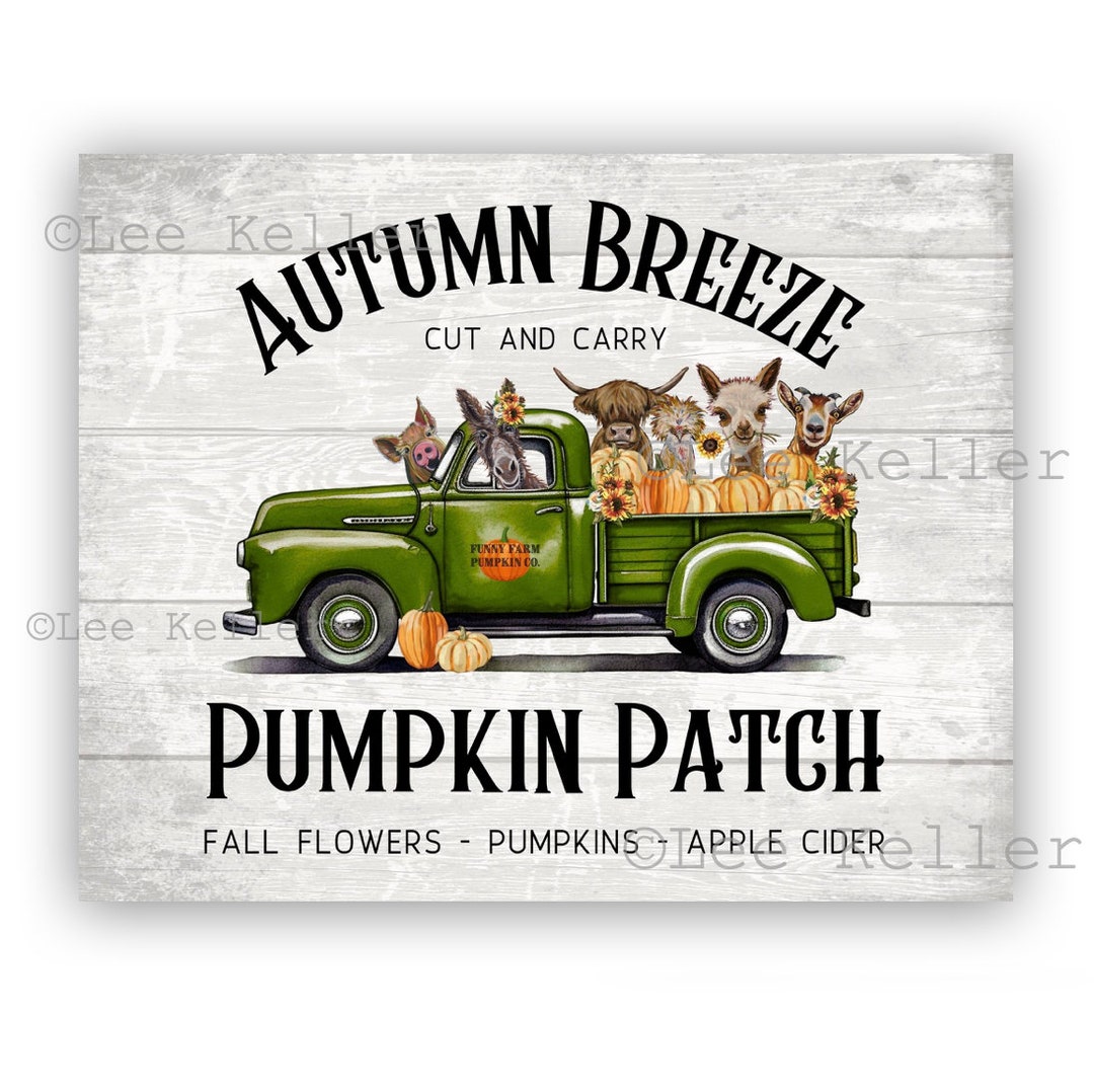 Fall Farm Truck Farm Animals Art Print, Fall Pumpkins Farmhouse Canvas ...