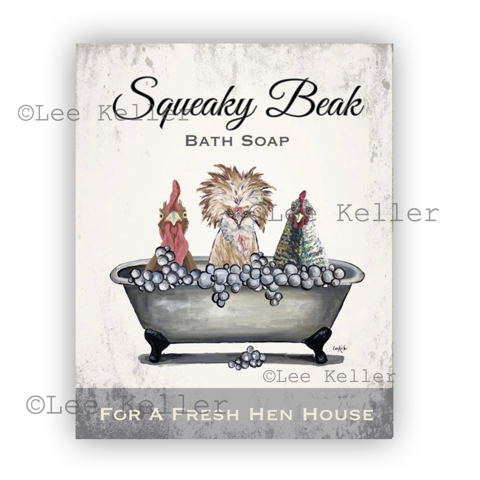 Farmhouse Chicken Bathroom Art Print - Farm Animals in Bathtub Art ...