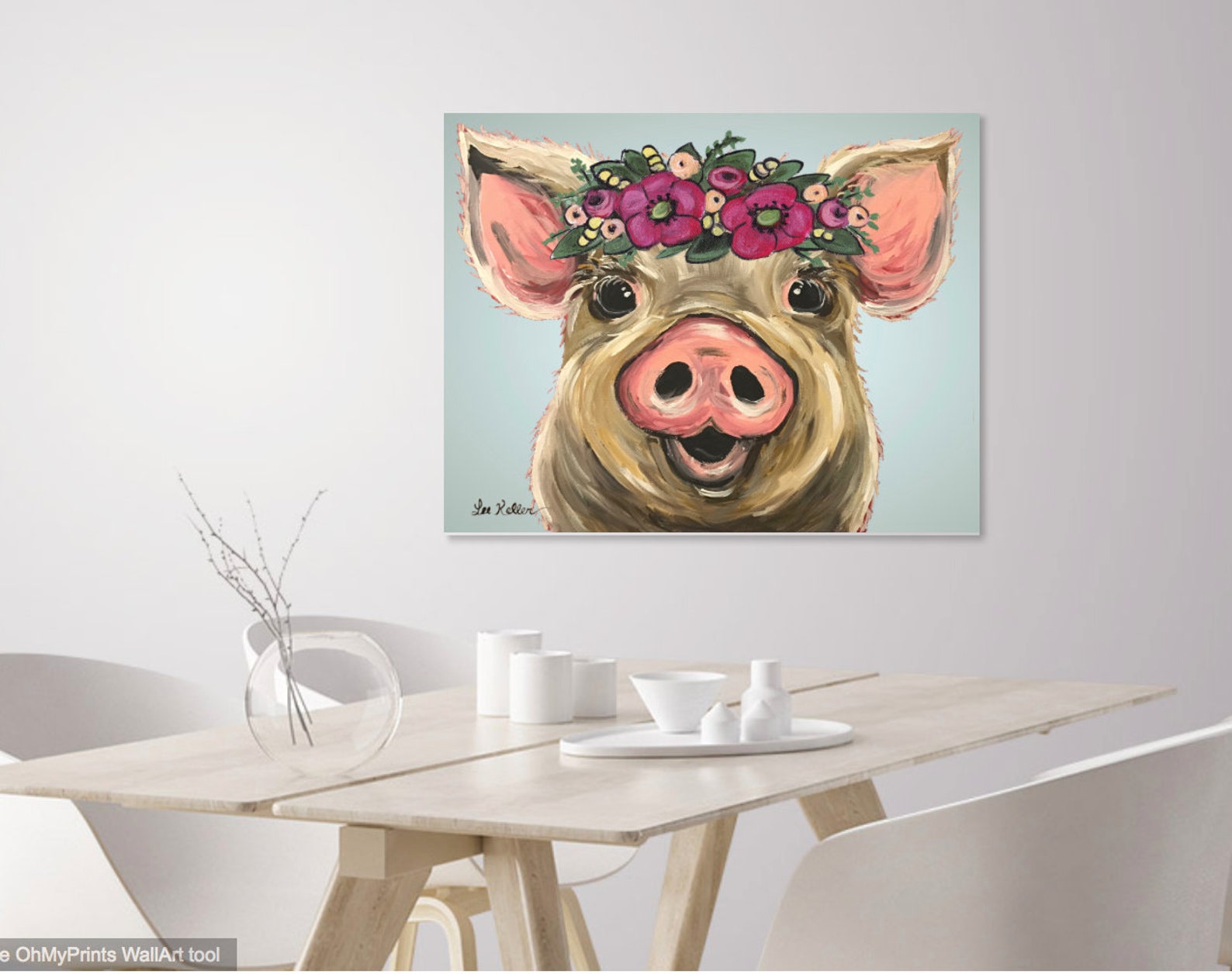 Pig Art Pig Decor. Cute Pig With Flowers Print. Farmhouse Pig | Etsy