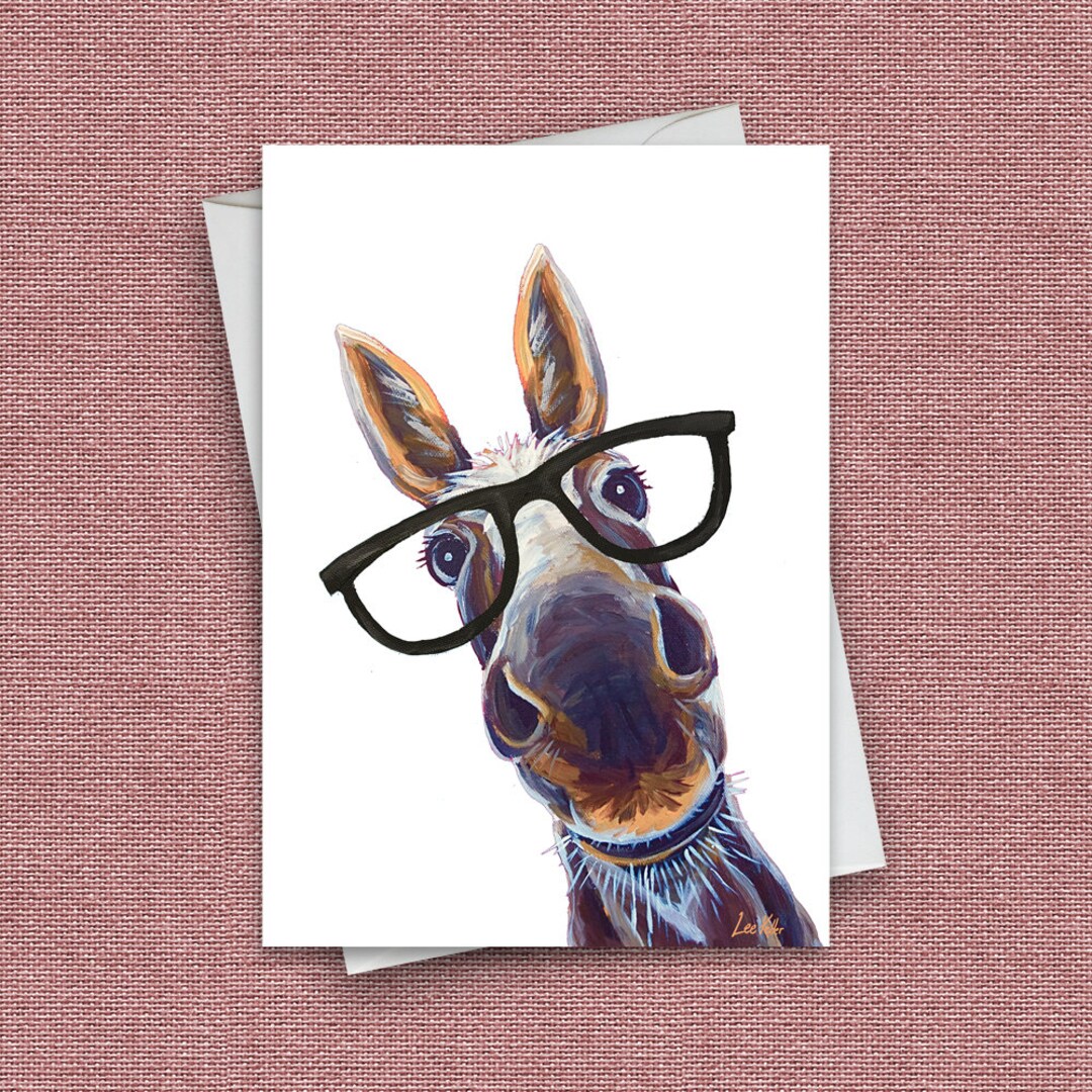 Glasses Donkey Card 'snickers', 5x7" Donkey Greeting Card, Donkeys ...