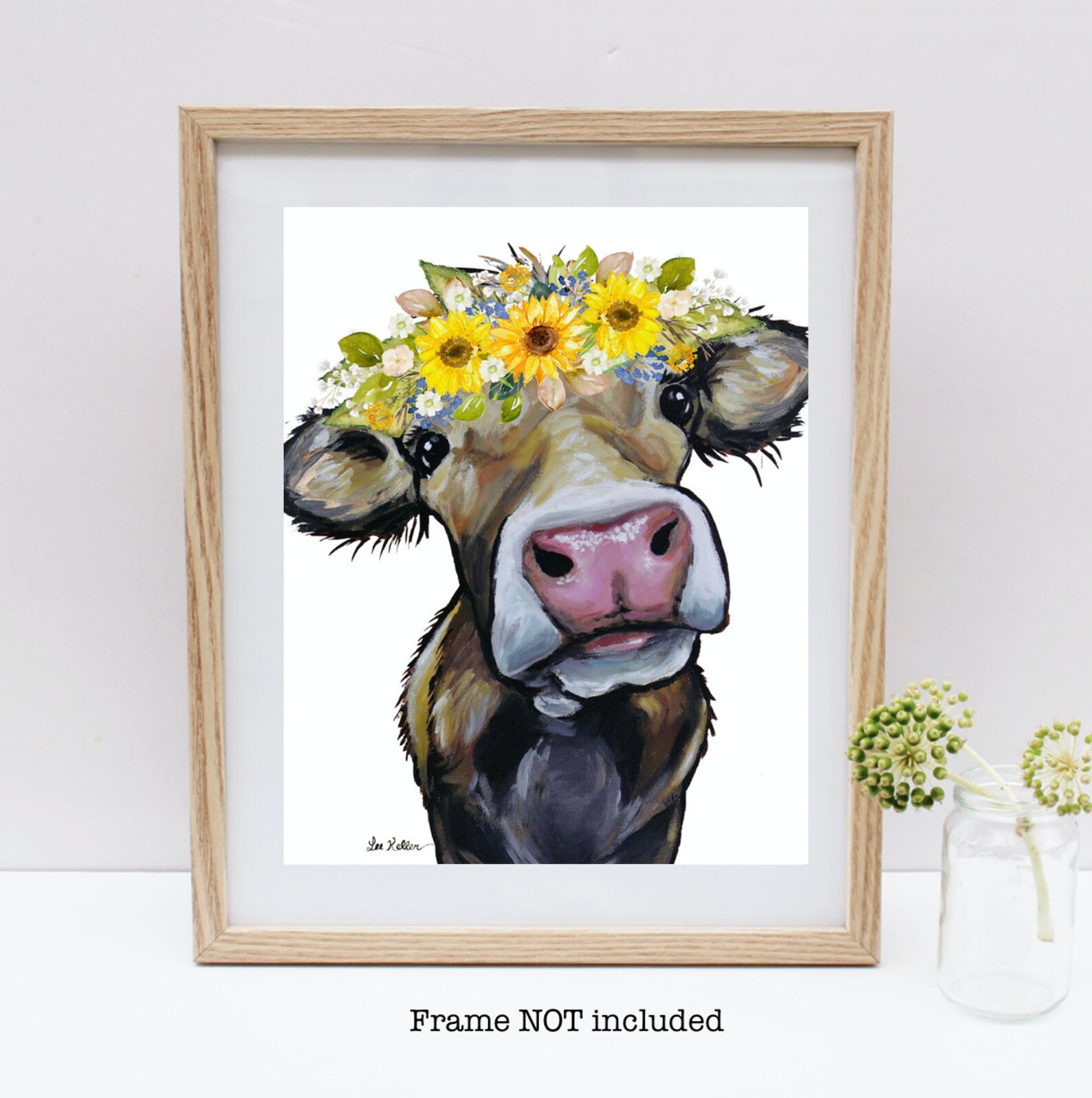 Cow Art Print Sunflower Cow Art Cow With Sunflower Crown - Etsy
