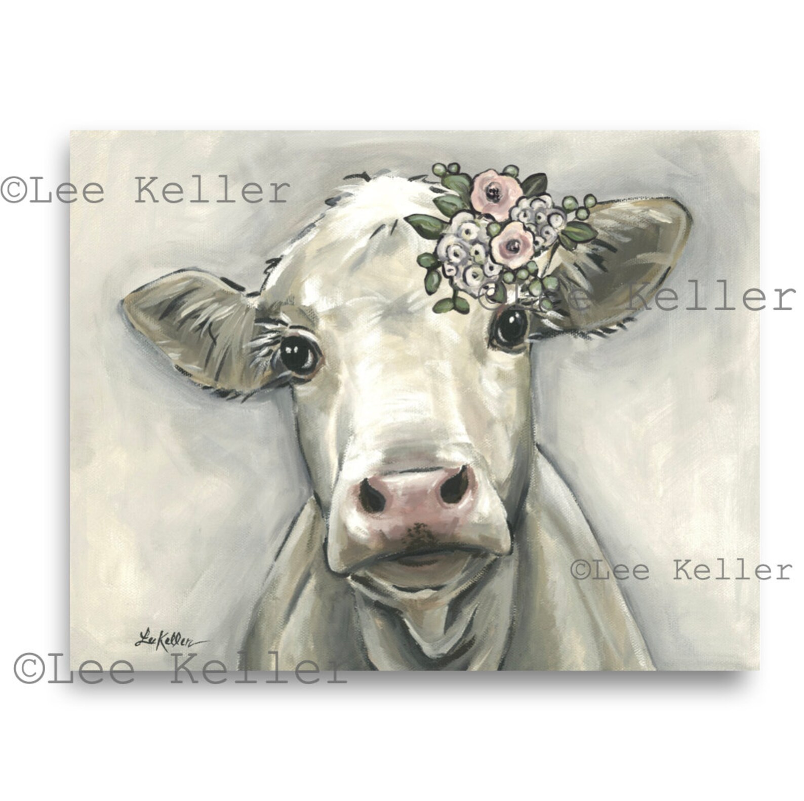 Cow With Boho Flowers Art Farmhouse Decor. Cow Print From - Etsy