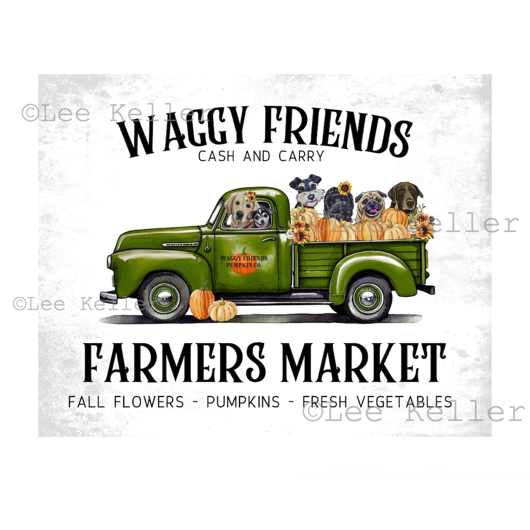 Fall Farm Truck Dog Art Print, Fall Pumpkins Dog Canvas Art, Fall Farm ...