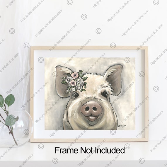 Pig With Boho Flowers Art Farmhouse Decor. Pig Print From - Etsy