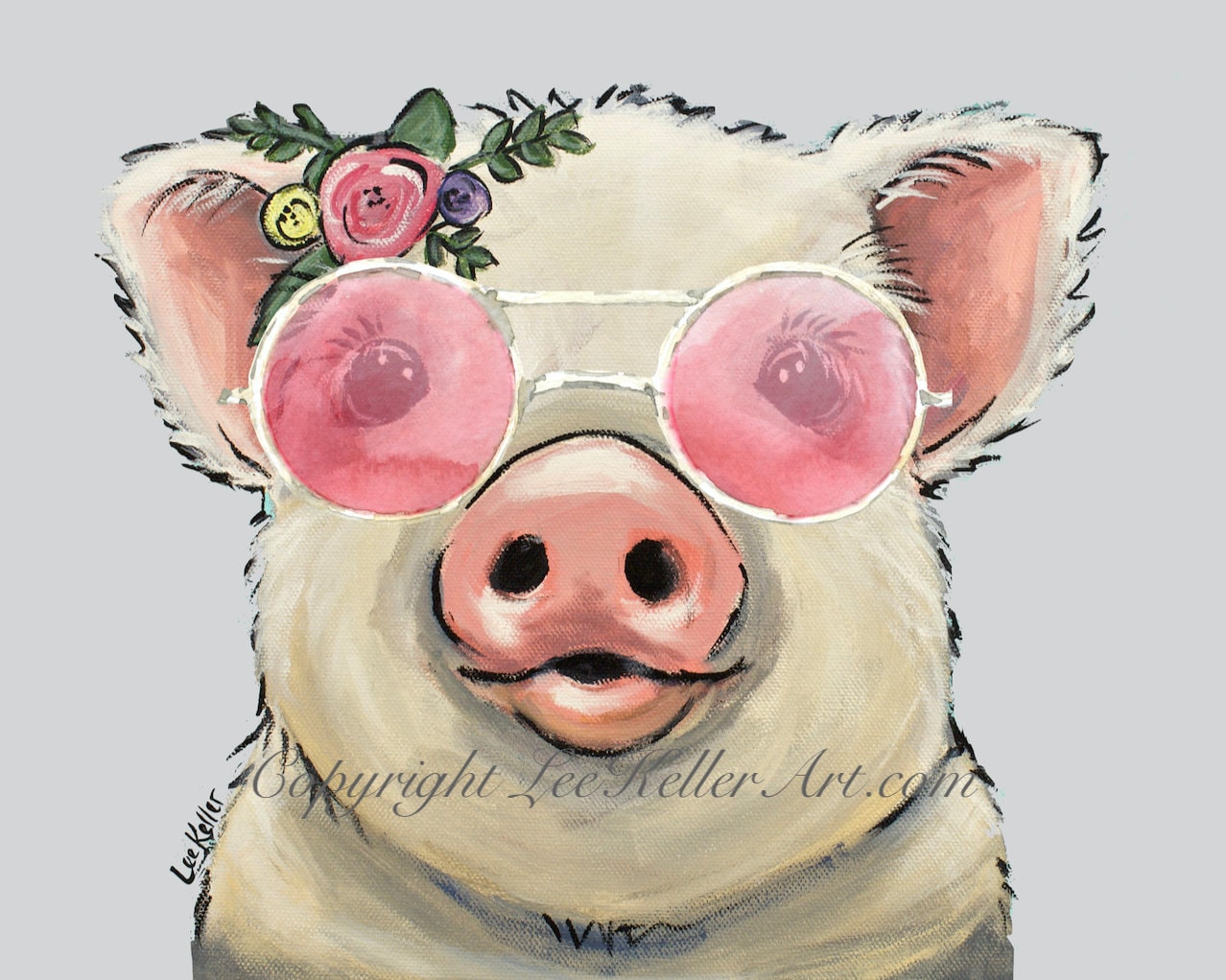 Pig Art Pig Decor. Cute Pig With Flowers Print. Farmhouse Pig - Etsy
