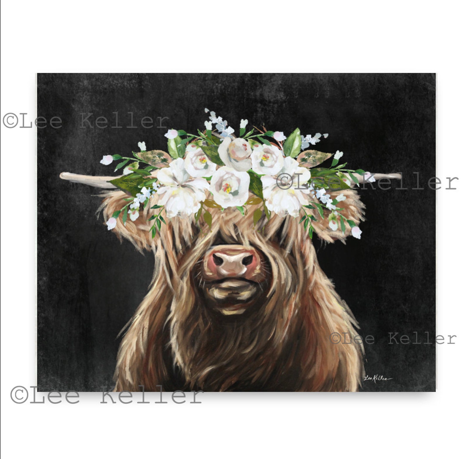 Highland Cow With Flowers Art Print From Original Highland Cow Painting ...