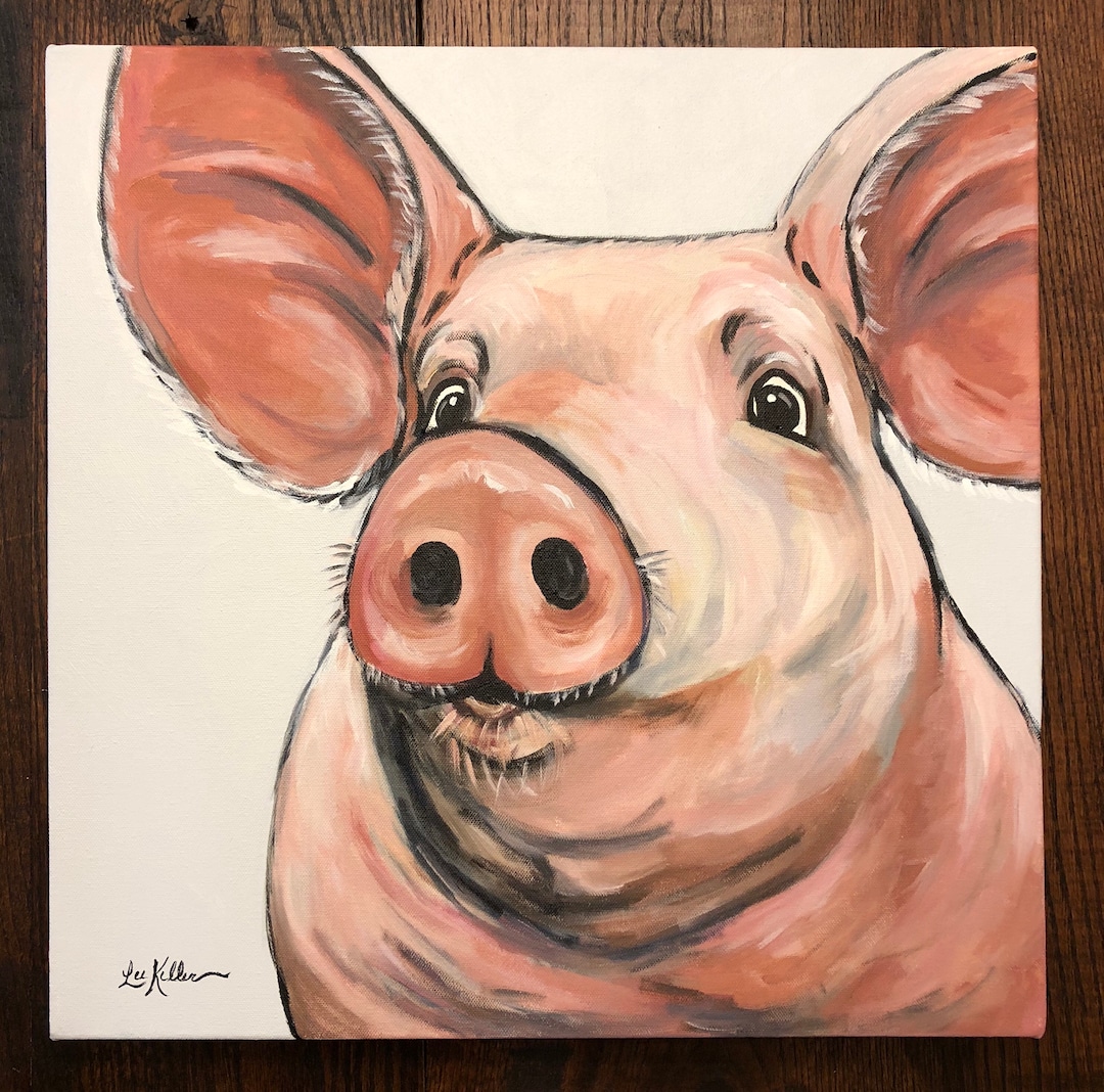 Original Pig Painting on Canvas, Original Pig Canvas Art, Canvas Pig ...