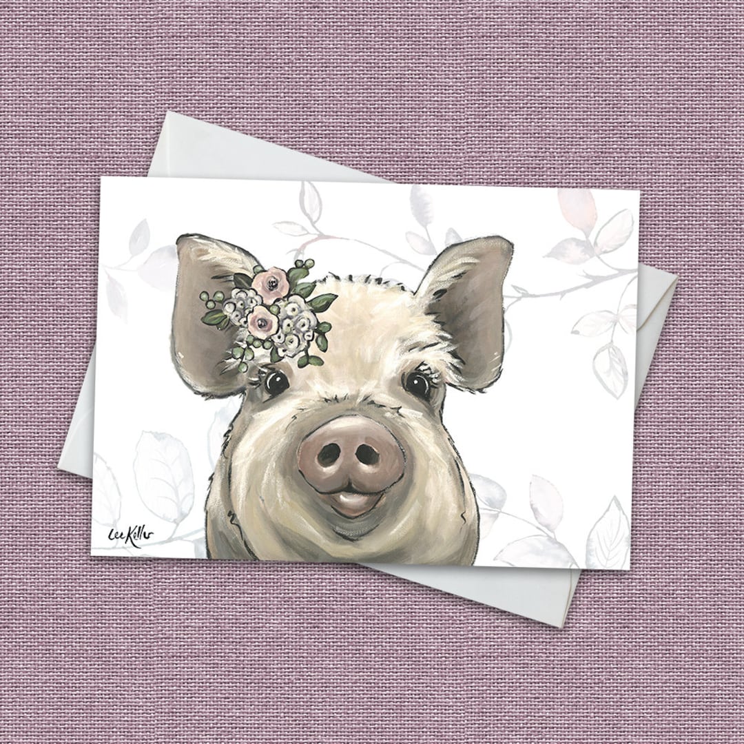 Boho Pig Card 'lilly', 5x7" Pig Greeting Card, Pigs Greeting Cards - Etsy