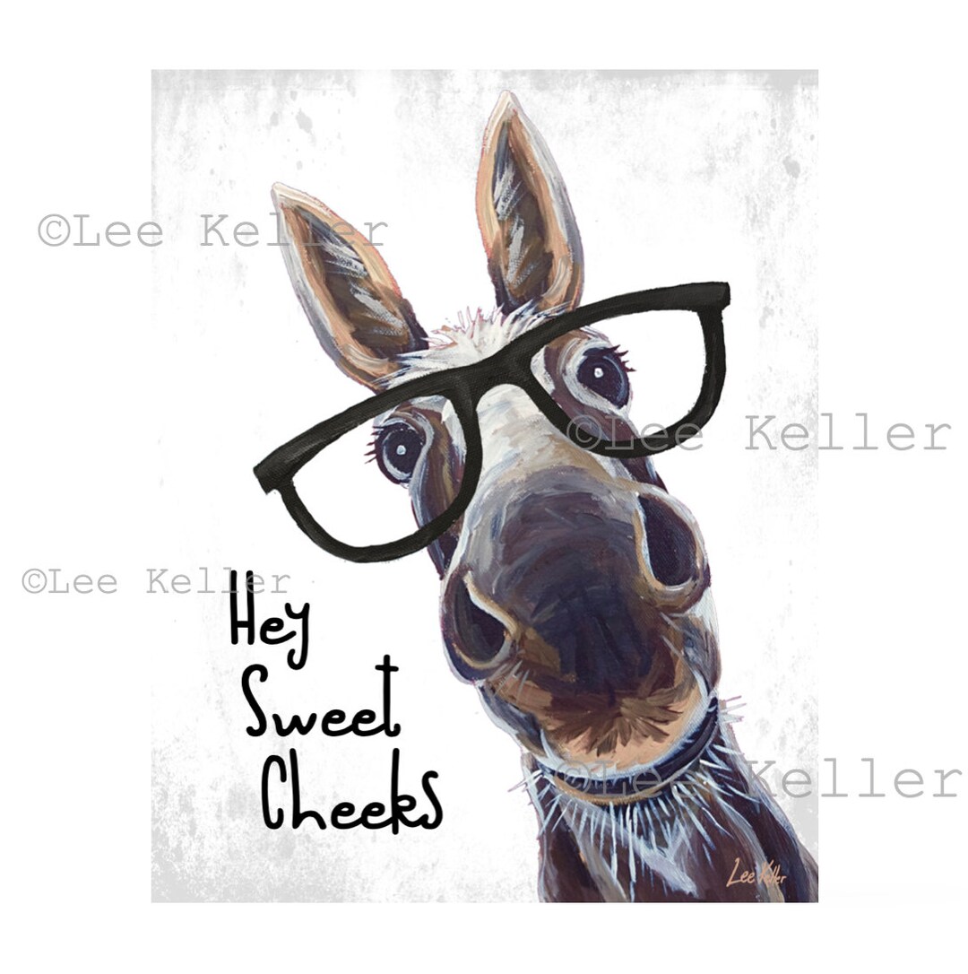 Farmhouse Donkey Bathroom Art - Donkey Bathroom Art - Hey Sweet Cheeks ...