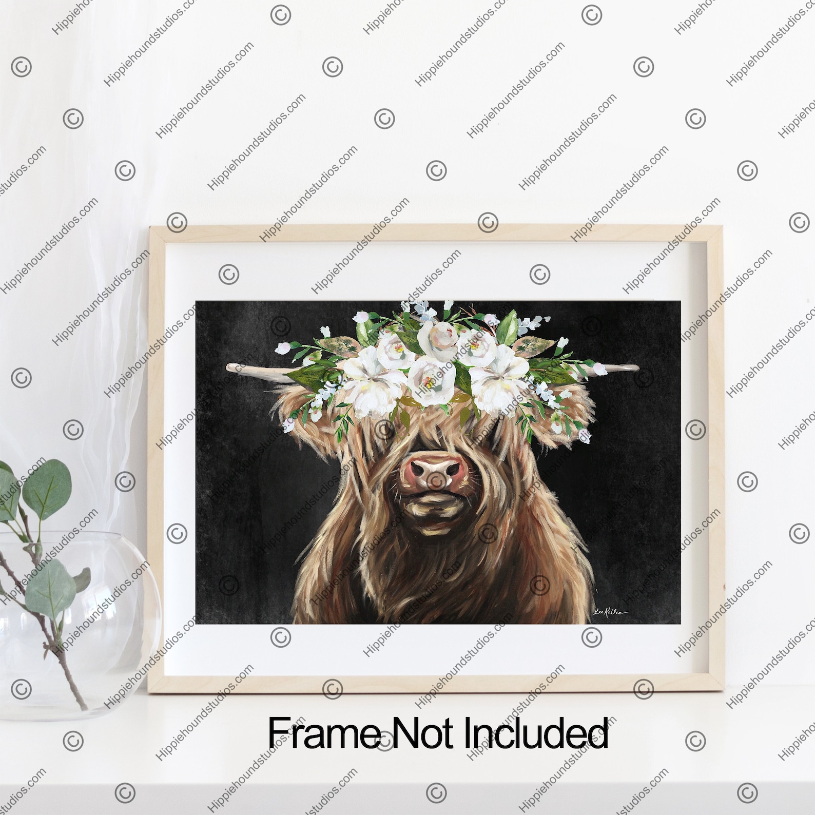 Highland Cow With Flowers Art Print From Original Highland Cow - Etsy