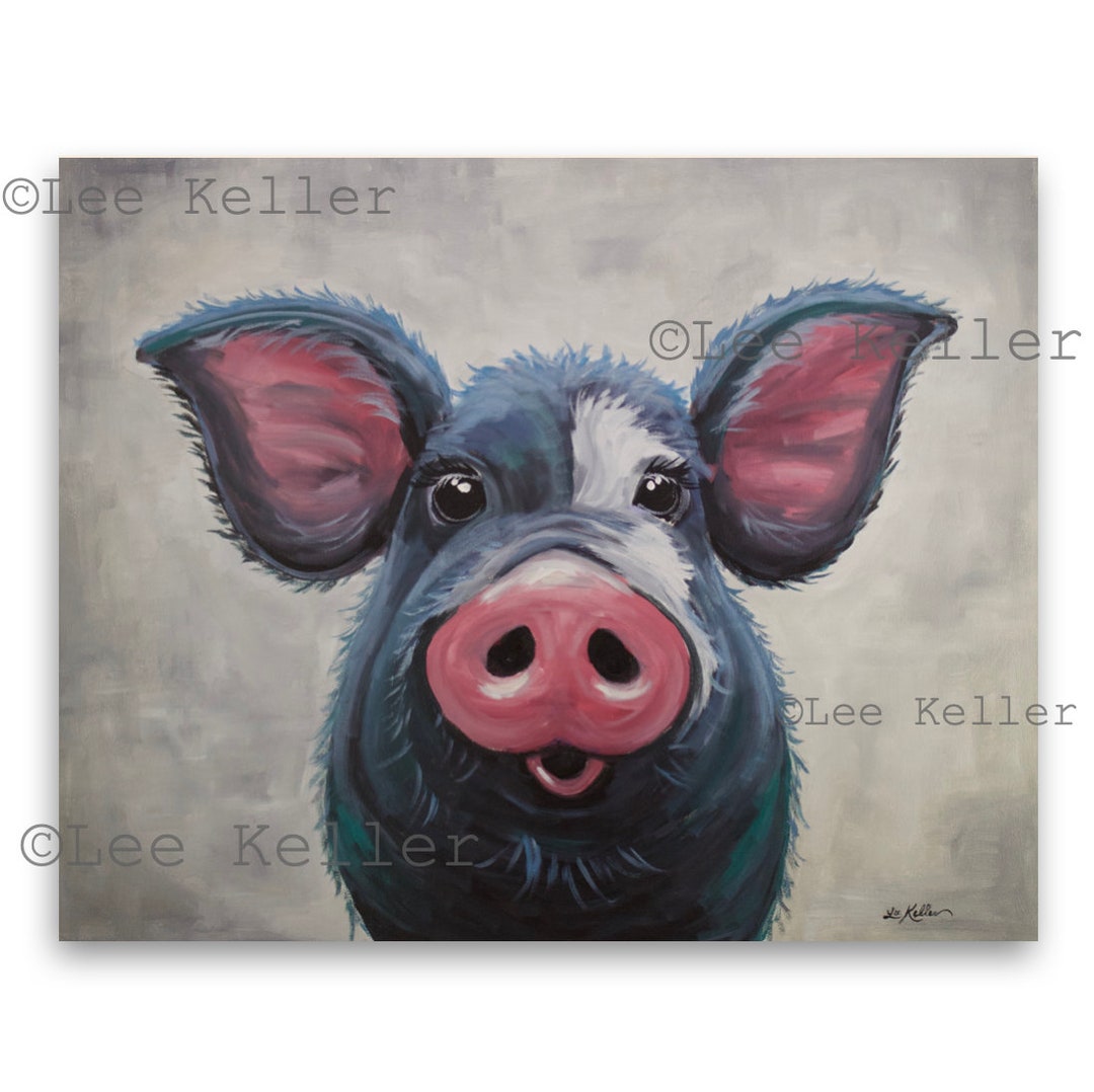 Pig Art, Pig Decor. Cute Pig on Canvas or Fine Art Paper. Farmhouse Pig ...